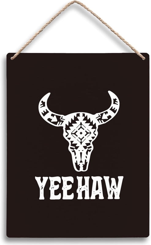 Black Western Bull Skull Yee Haw Hanging Wooden Signs 6x12 inch,Black ...