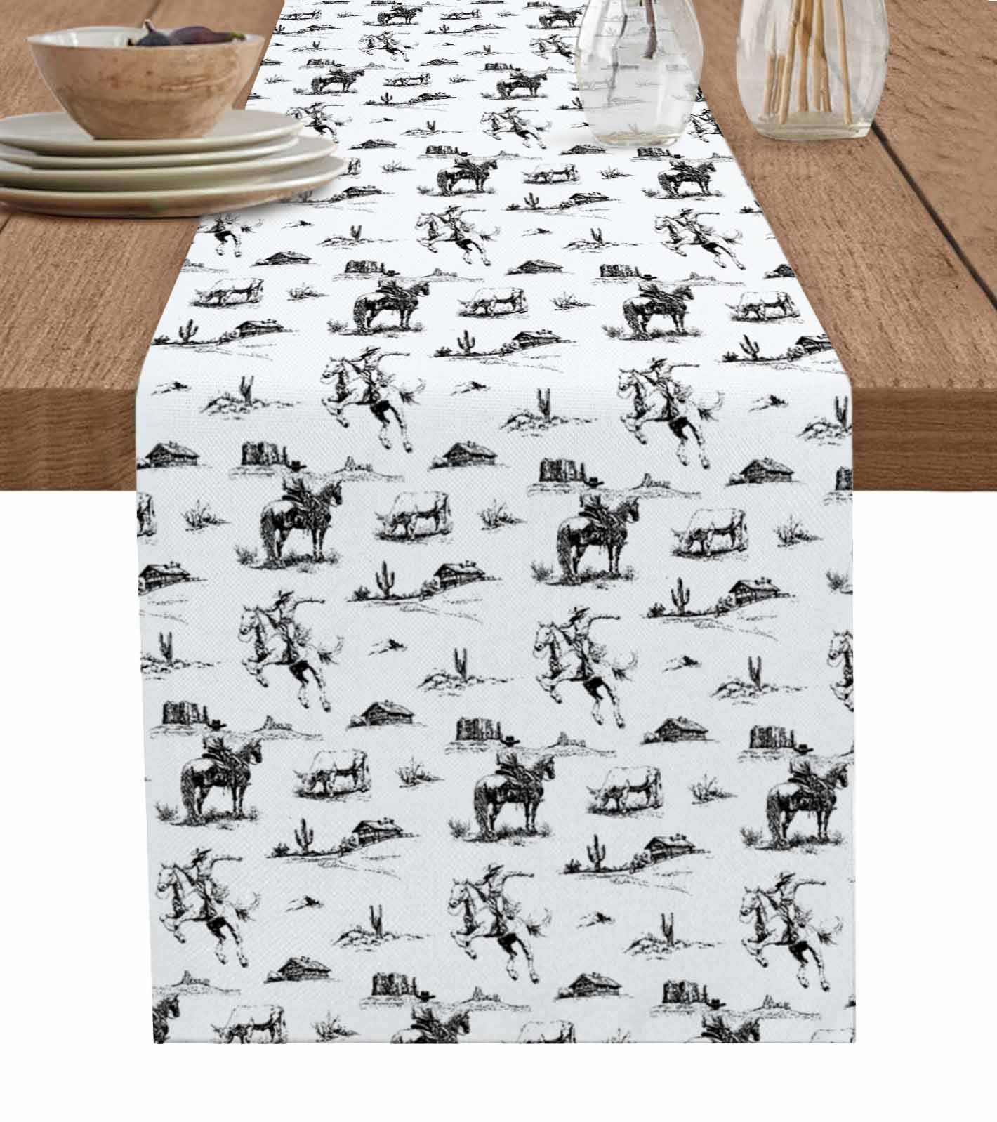 Black Western Cowboy Burlap Cotton Table Runner 13x70 Inches Long ...