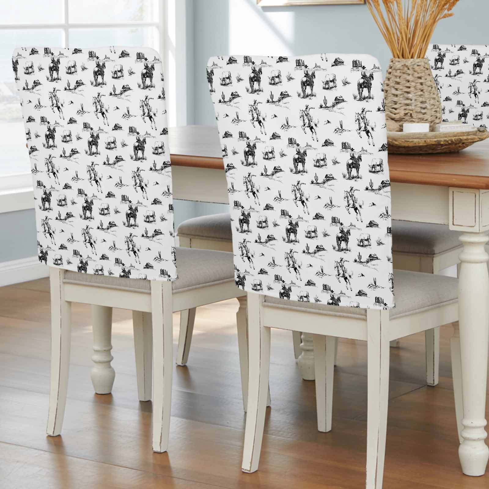 Black Western Cowboy Chair Back Covers, Vintage Horse Cactus Ethnic Art ...