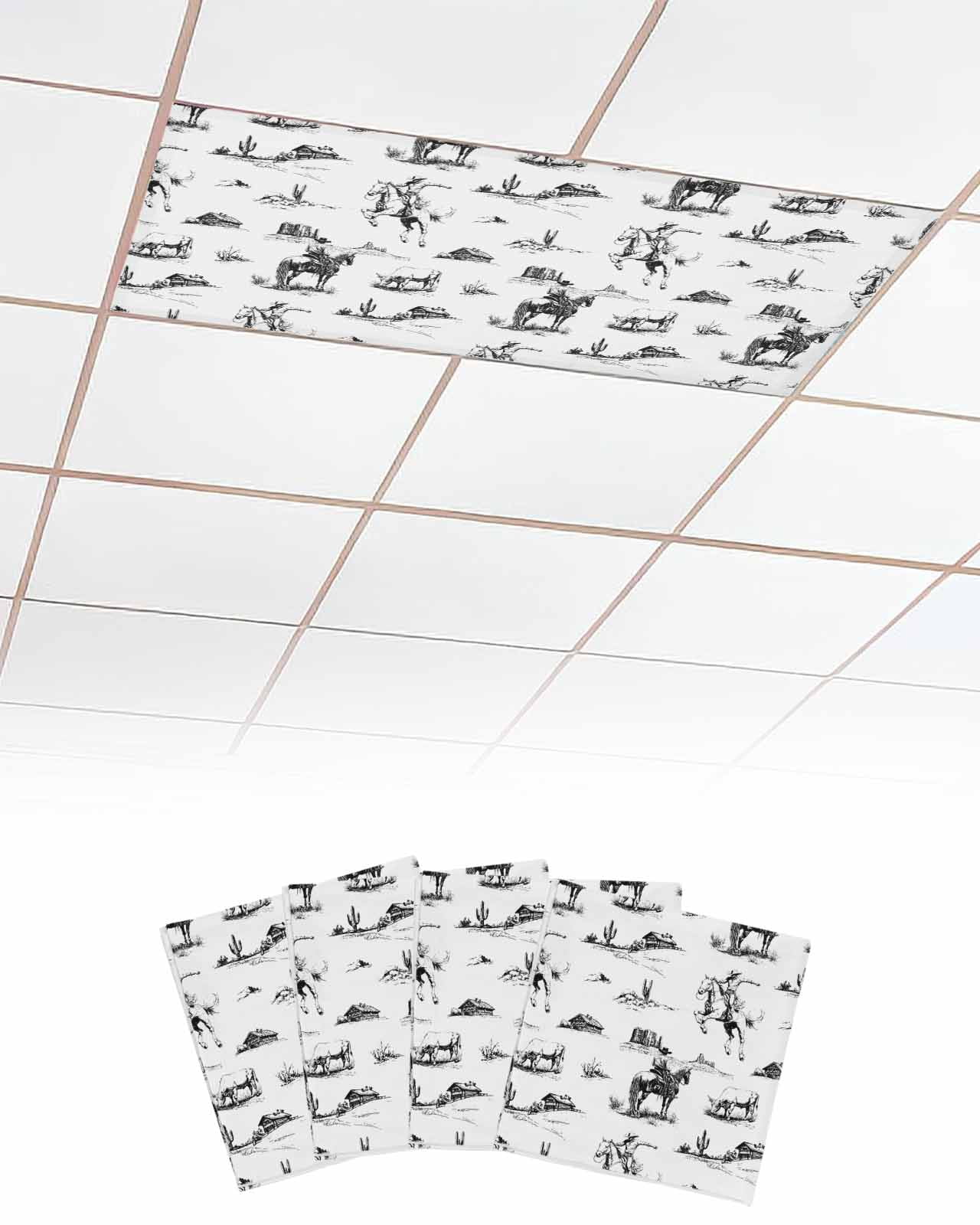 Black Western Cowboy Fluorescent Light Covers for Ceiling Lights 4x2 ...