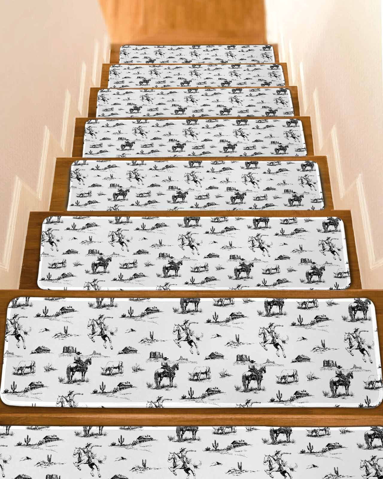 Black Western Cowboy Stair Treads for Wooden Steps Indoor Runner Rug ...