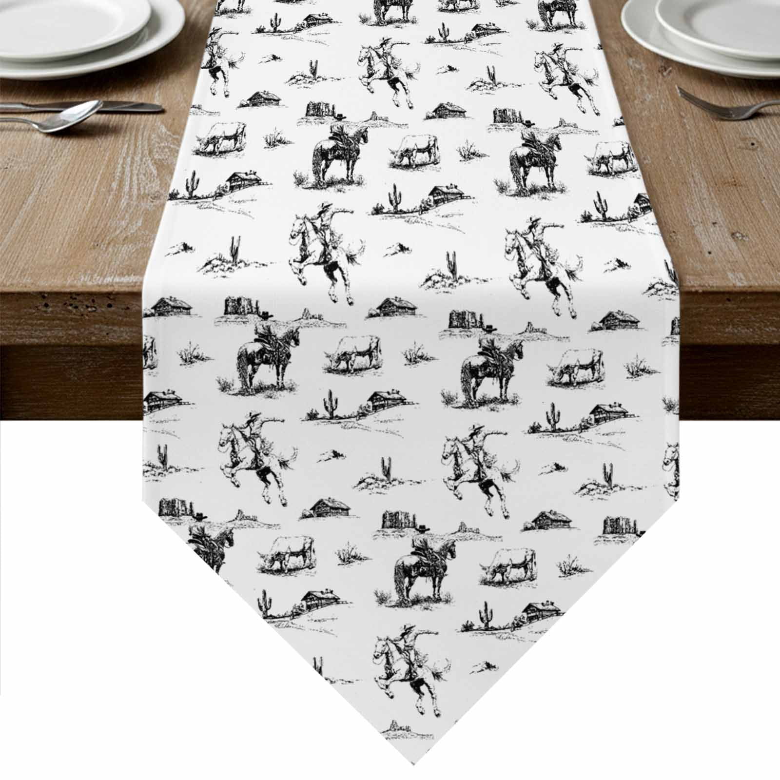 Black Western Cowboy Table Runner Linen Burlap Table Runner 108 Inches ...