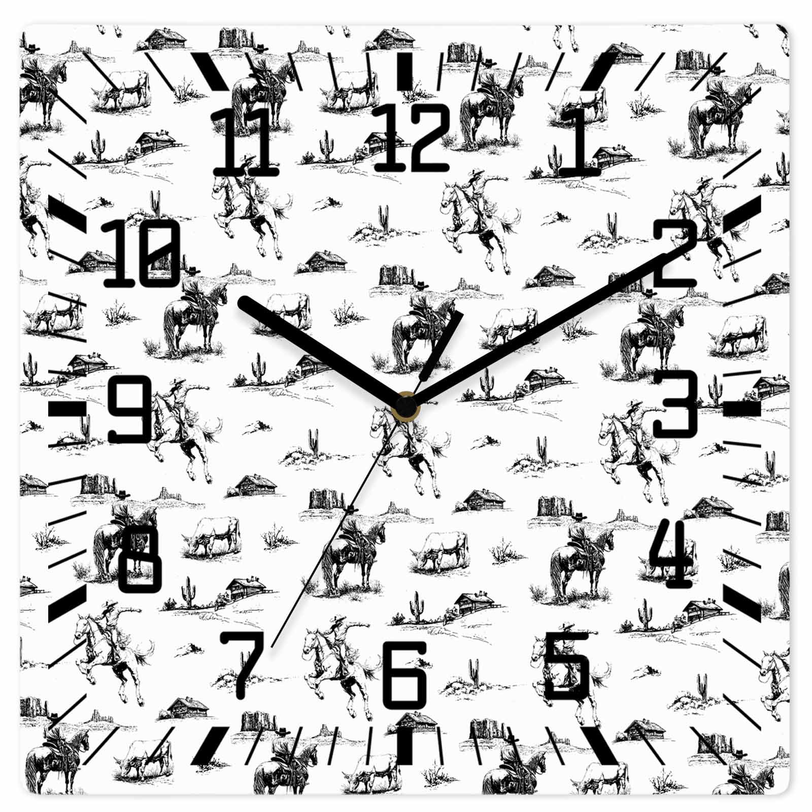 Black Western Cowboy Wooden Wall Clock Silent Non Ticking, Vintage ...