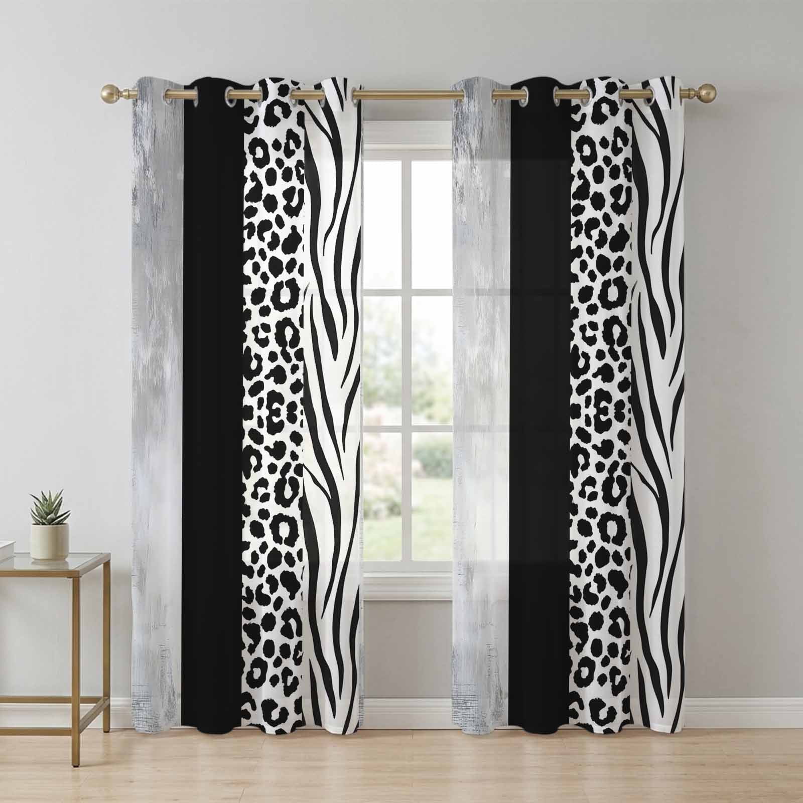 Black Western Sheer Curtains 84 Inch Long 2 Panels, Tiger and Leopard ...