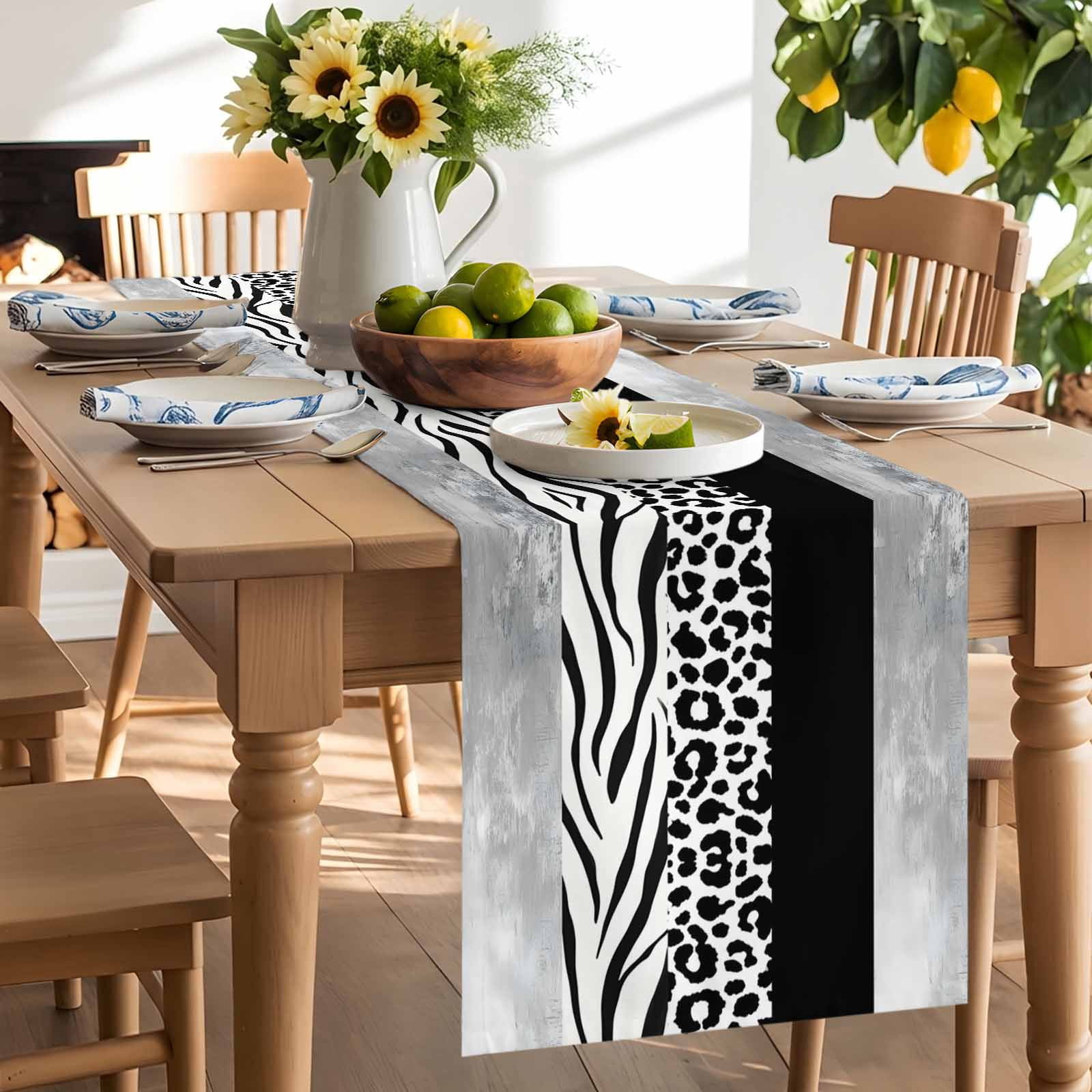 Black Western Table Runner, Tiger and Leopard Print Vertical Stripes ...