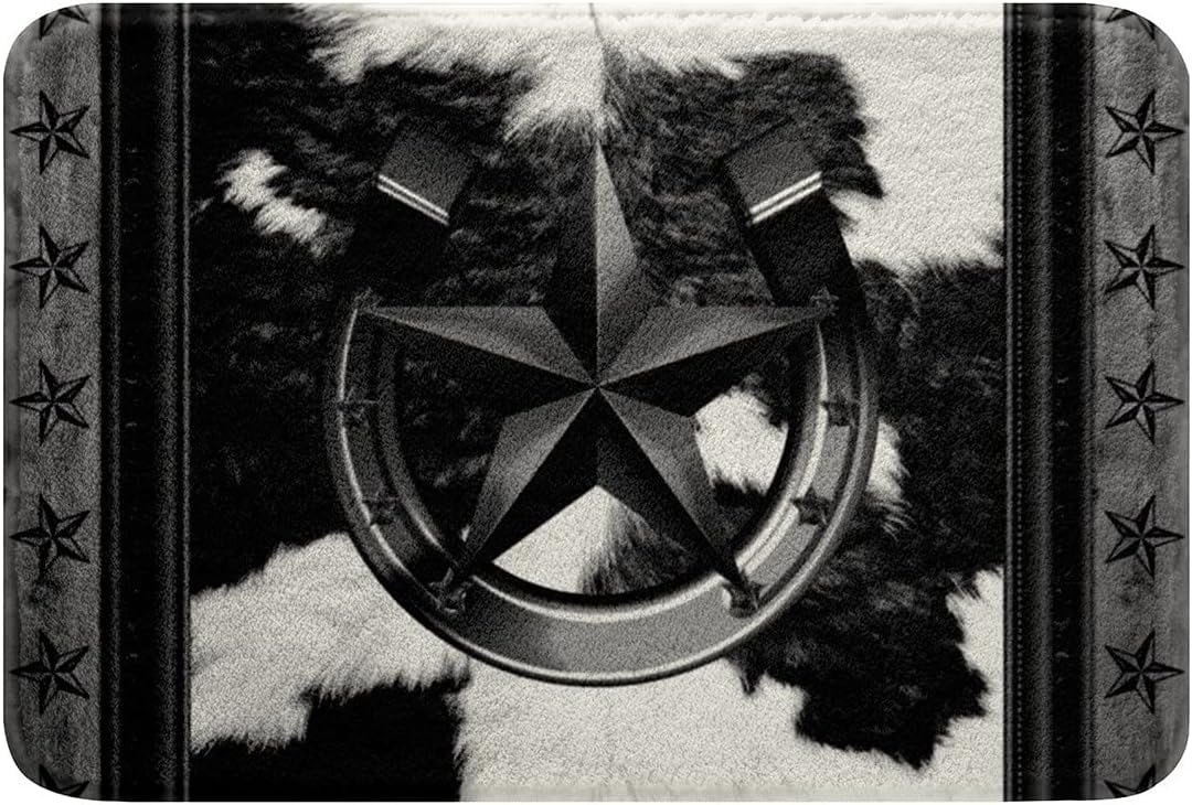Black Western Texas Star Area Rug U-Shaped Horseshoe Cowhide Bath Rugs ...
