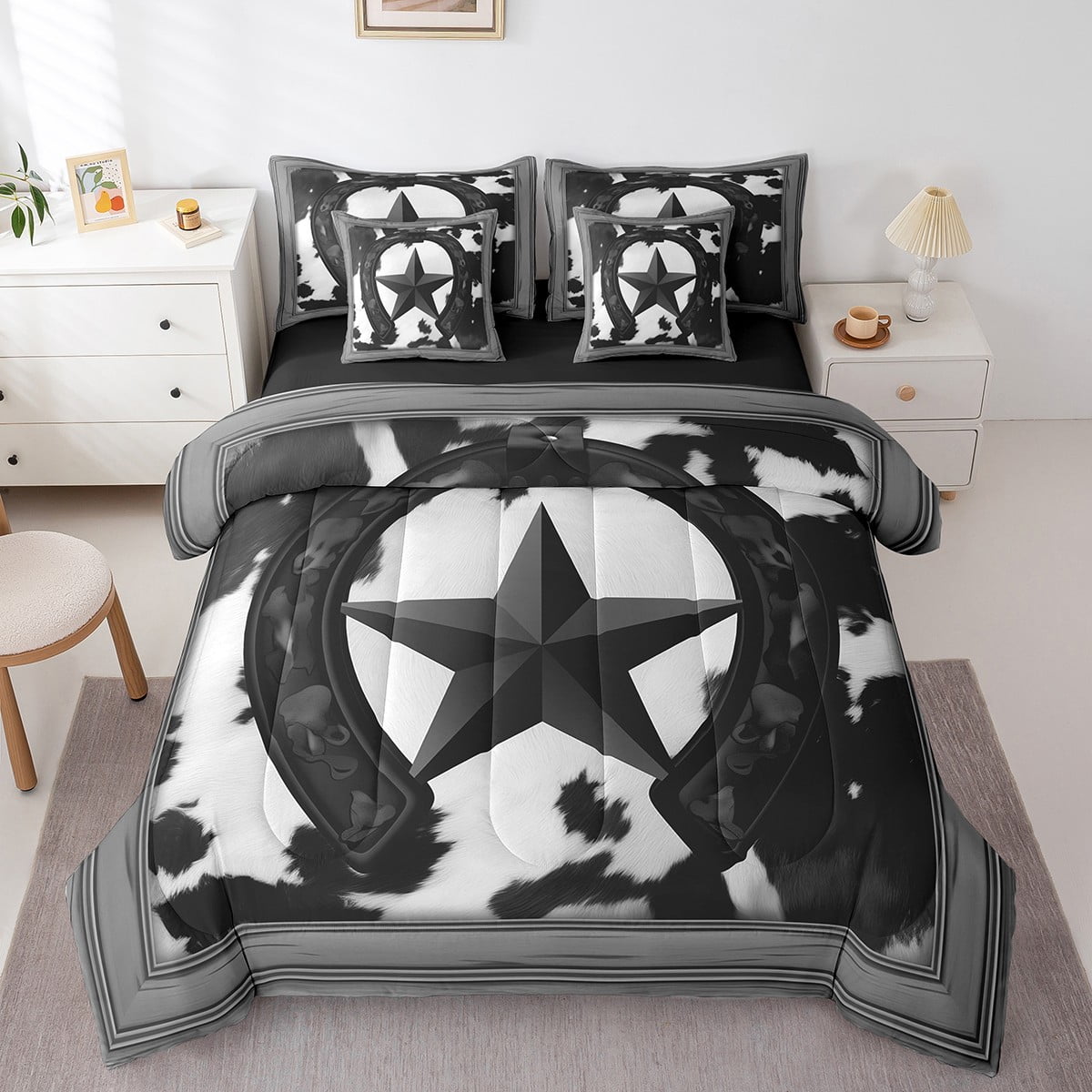 Black Western Texas Star Comforter Set Queen Size with Sheets -7 Pieces ...