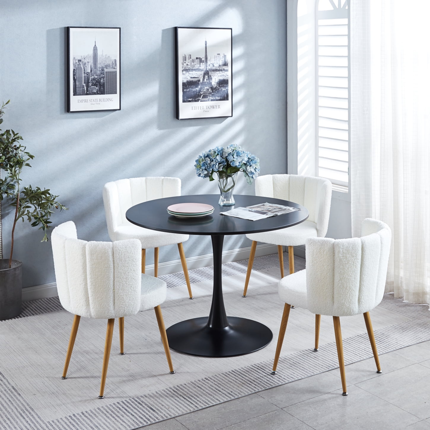 Black and White 1+4, 5-Piece Table and Chair Dining Set, Modern MDF ...