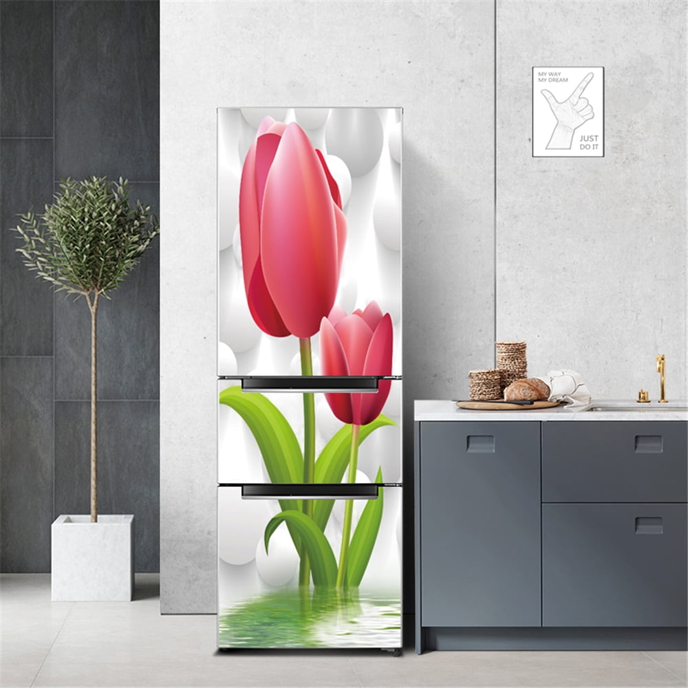 Black White 3D Visual Flower Poster Kitchen Fridge Renovation Sticker ...