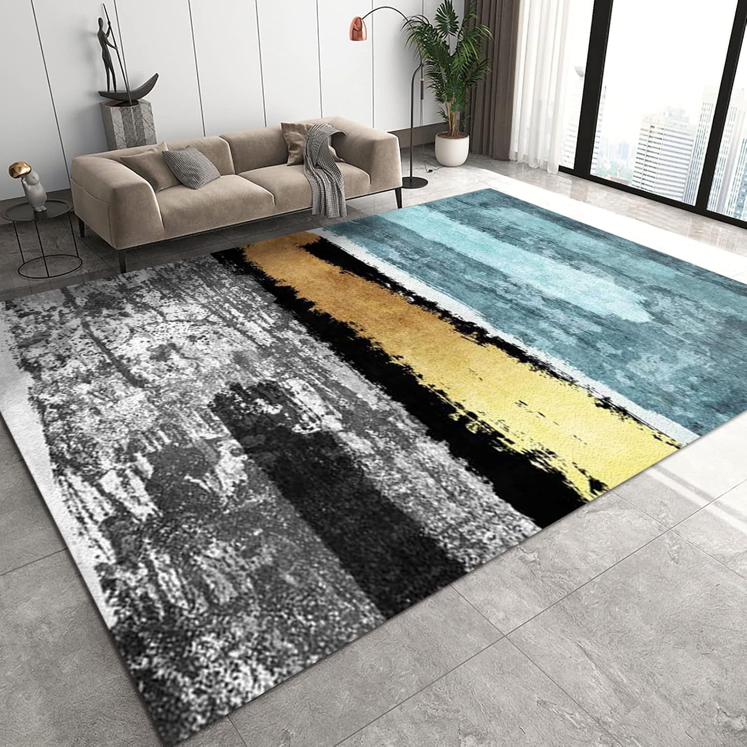 Black and White Abstract Area Rugs, Machine Washable Bedroom Rug ...