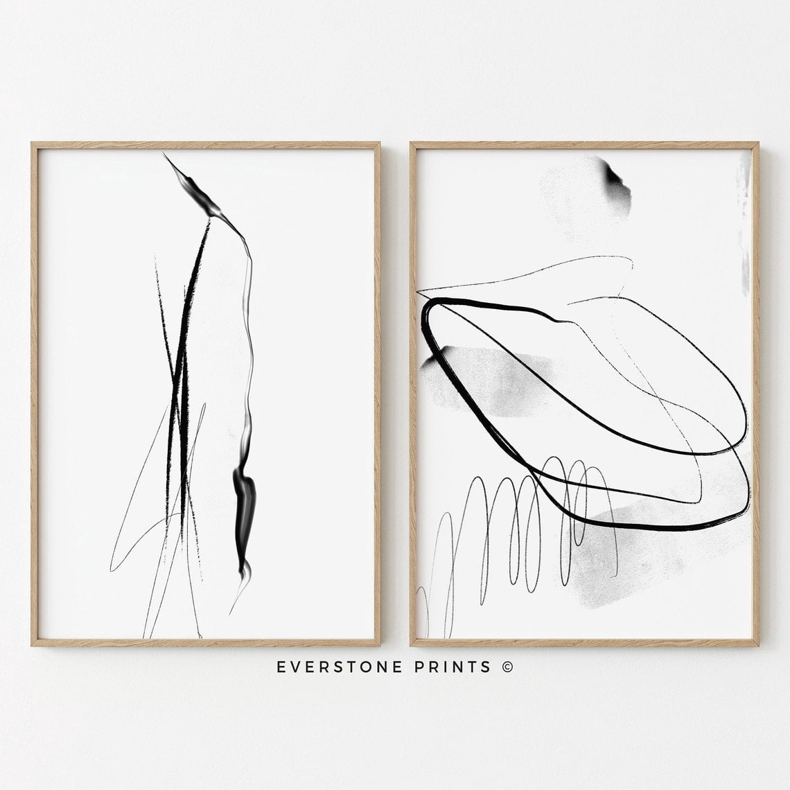 Black White Abstract Art Line Drawing Abstract Modern Minimalist Set 2 ...