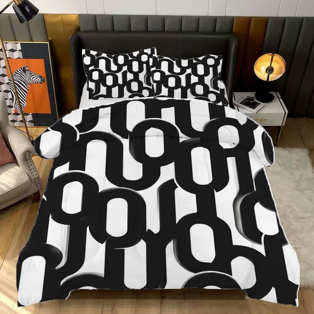 Black White Abstract Chain Pattern Comforter Set King Size Bedding Set ...