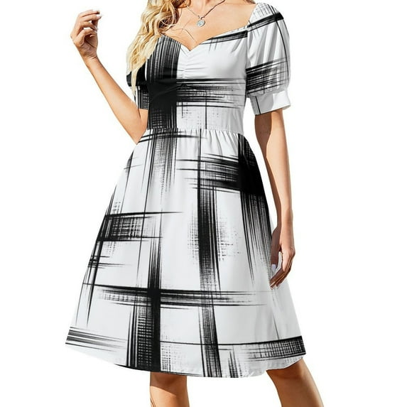 Black White Abstract Crisscross Lines Short Sleeve Dress Clothes Women ...