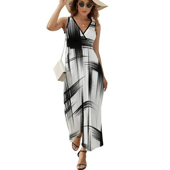 Black White Abstract Crisscross Lines Sleeveless Dress Summer Women ...