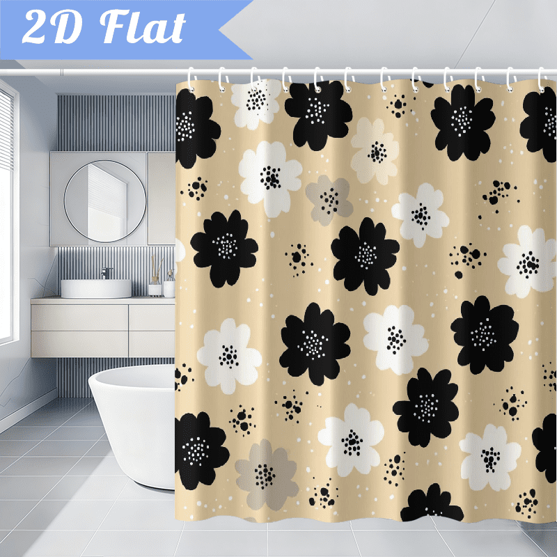 Black White Abstract Cute Retro Flower Boho Shower Curtain for Bathroom ...