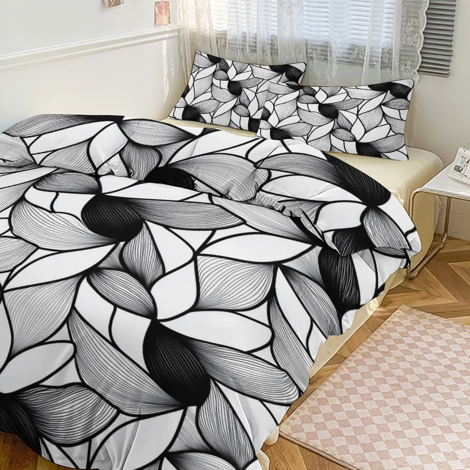 Black White Abstract Floral Seamless Pattern Bedding Sets Twin Duvet ...