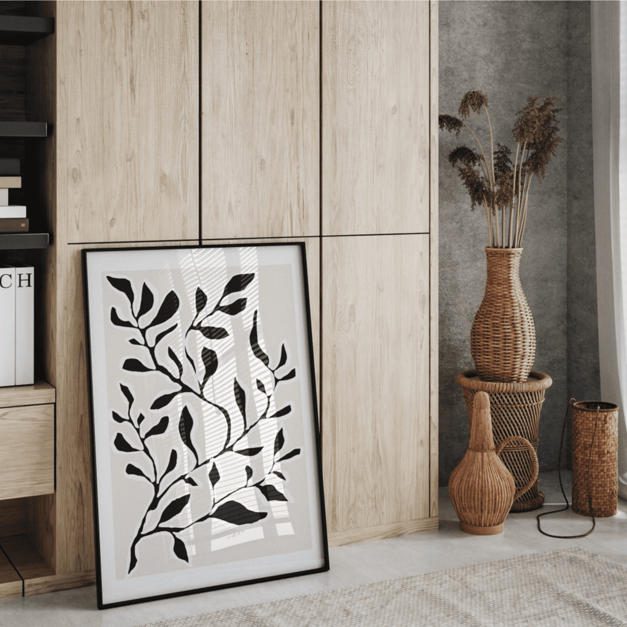 Black White Abstract Flower Minimal Modern Poster, Stretched Canvas ...