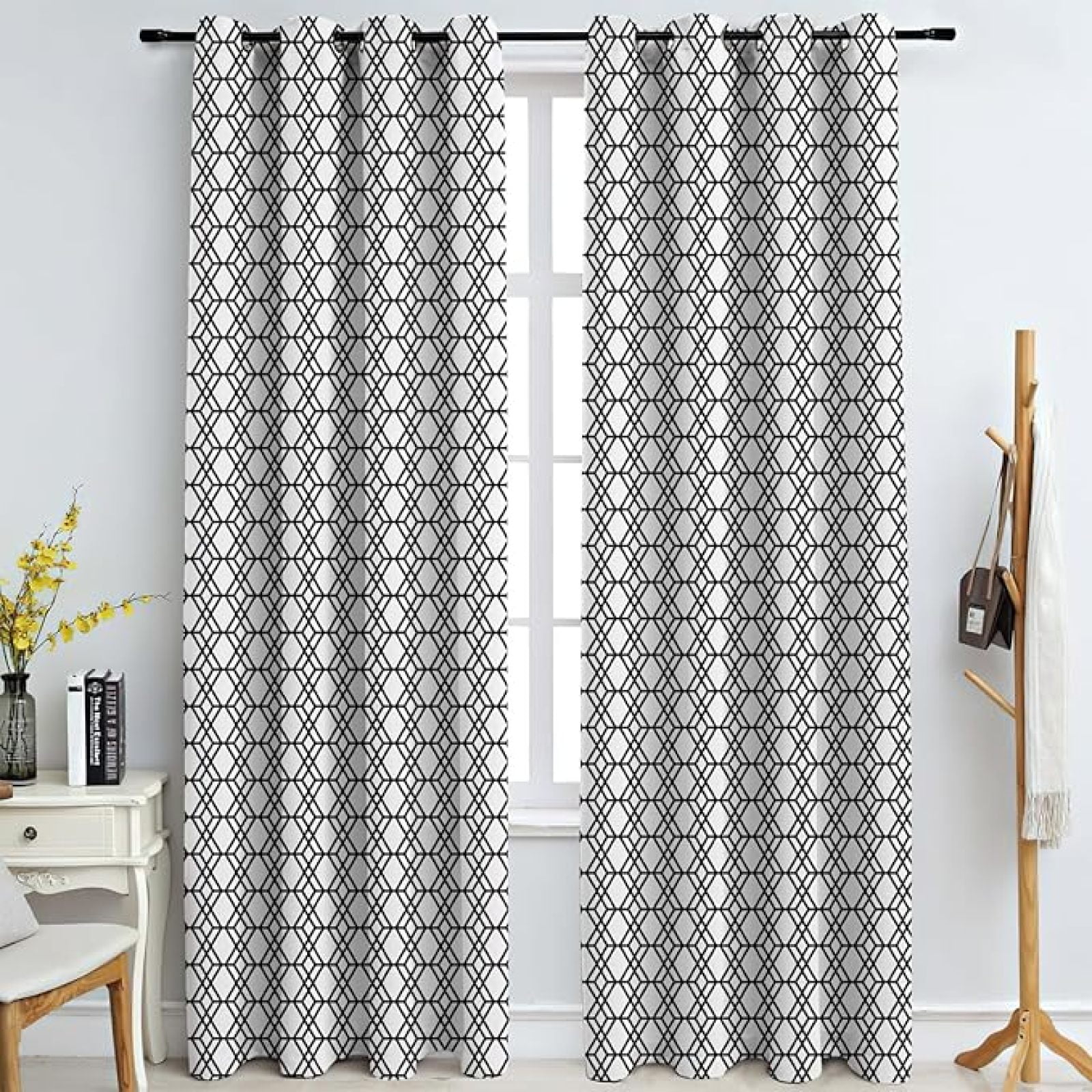 Black And White Abstract Geometric Texture Window Curtains, Medieval ...