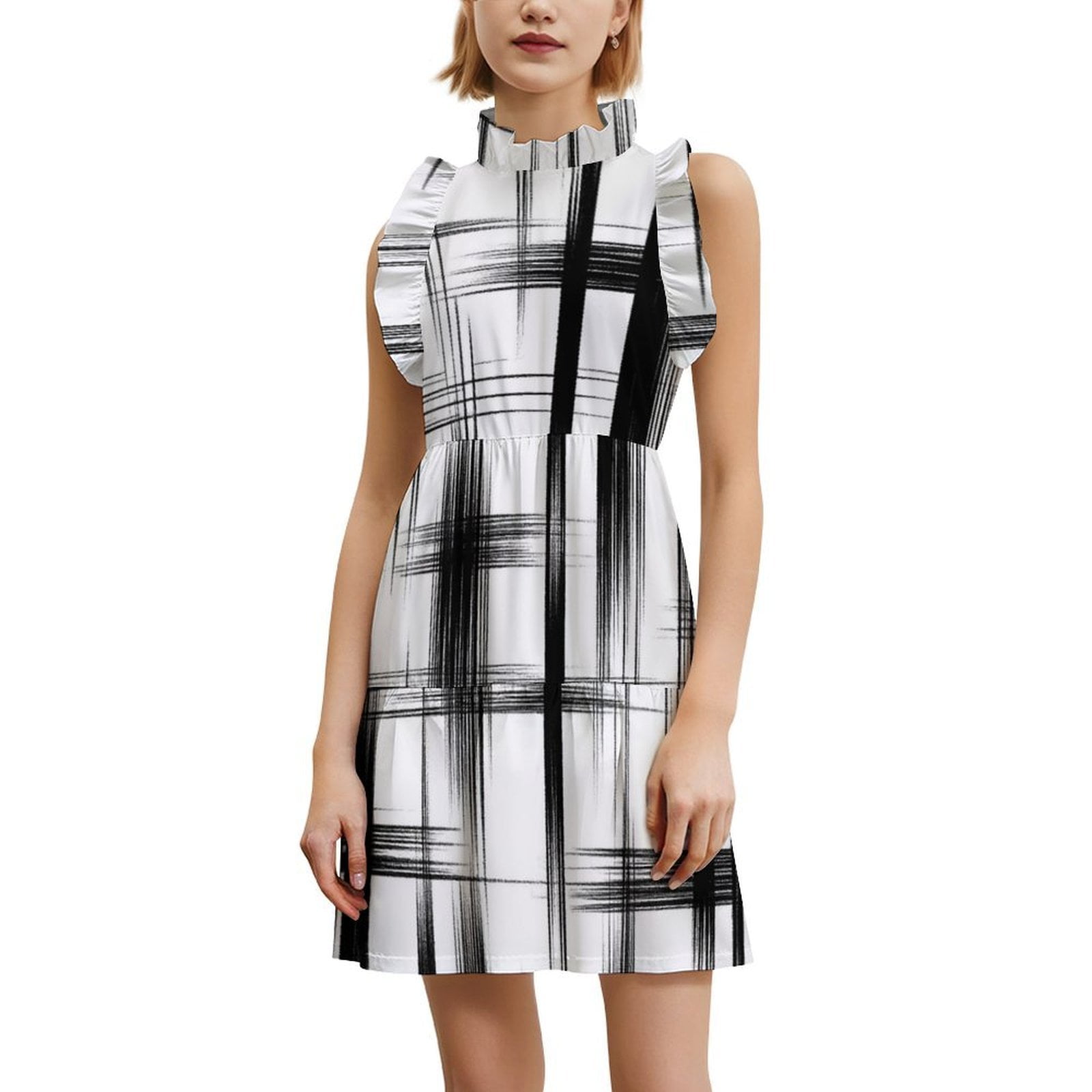 Black White Abstract Lines Pattern Women's Fashion Casual Dress Summer ...
