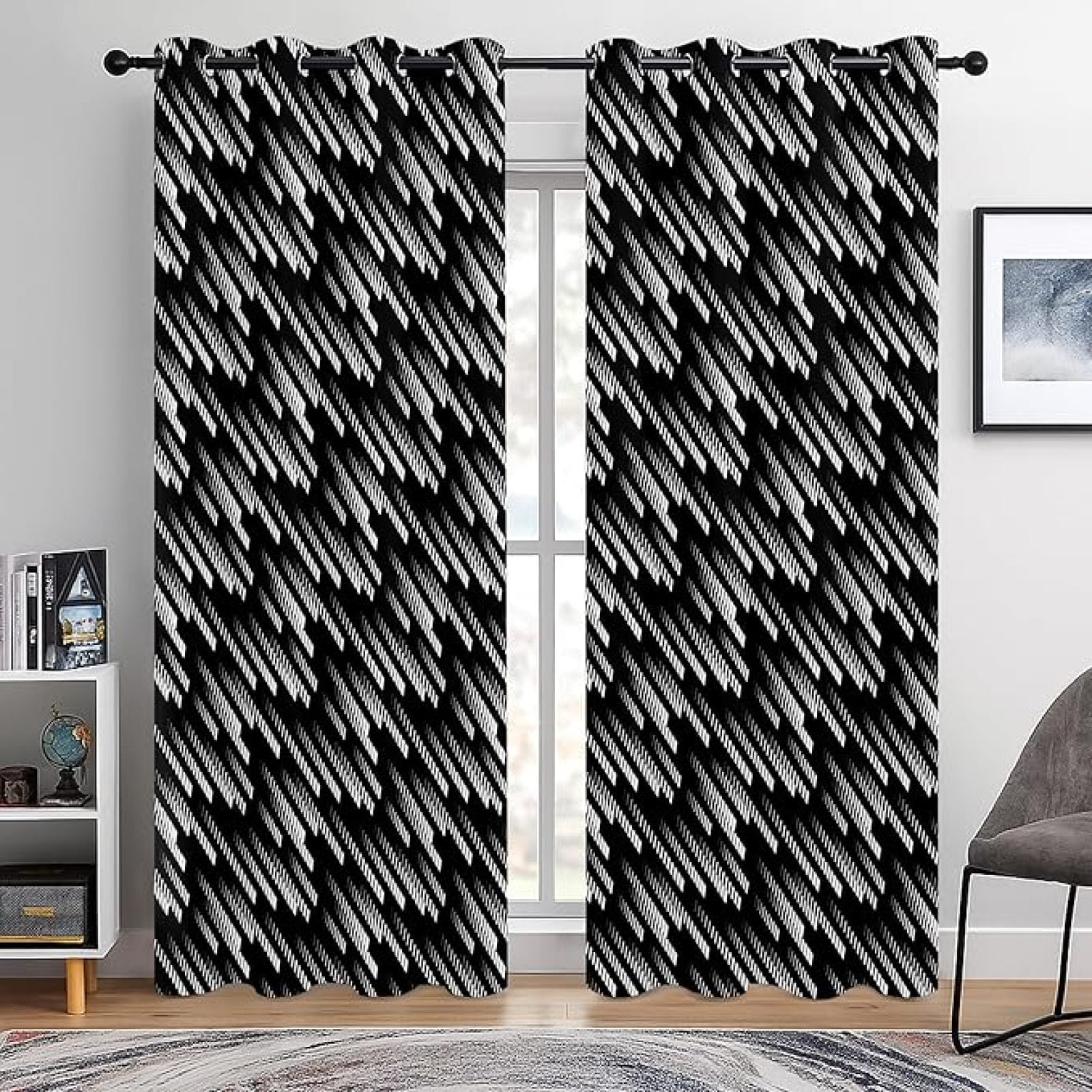 Black And White Abstract Meteor Blackout Curtains For Bedroom, Modern Artistic Window Drapes ...