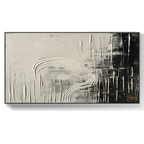 Black and White Abstract Painting, Large White Textured Wall Art, Brown ...