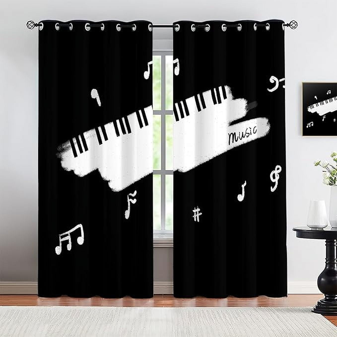 Black And White Abstract Piano Keyboard Blackout Curtains, Music Lover ...