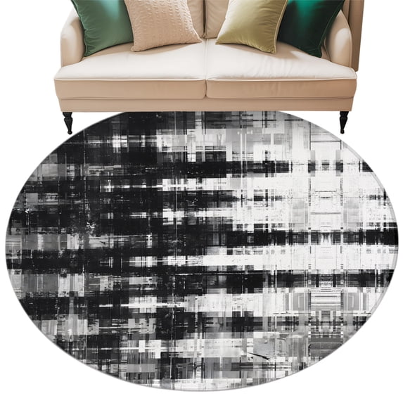 Black White Abstract Round Rug 7ft Washable Circle Rugs Non Slip Oil ...
