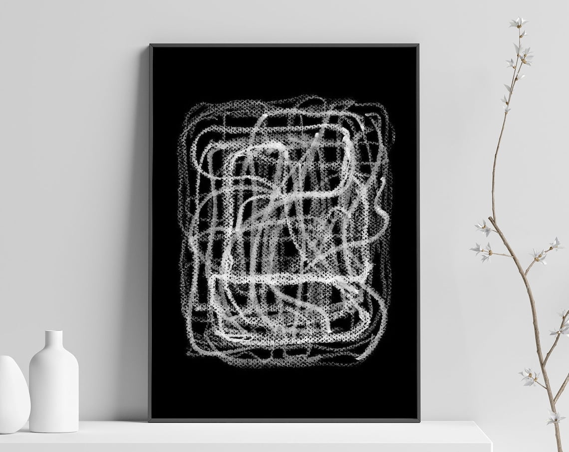 Black And White Abstract Scandinavian Art - Modern Wall Decor - Contemporary Minimal Print ...