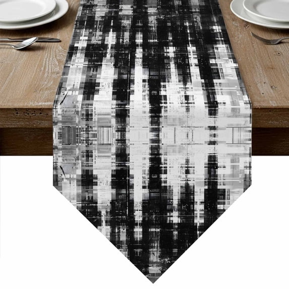 Black White Abstract Table Runner Linen Burlap Table Runner 72 Inches ...