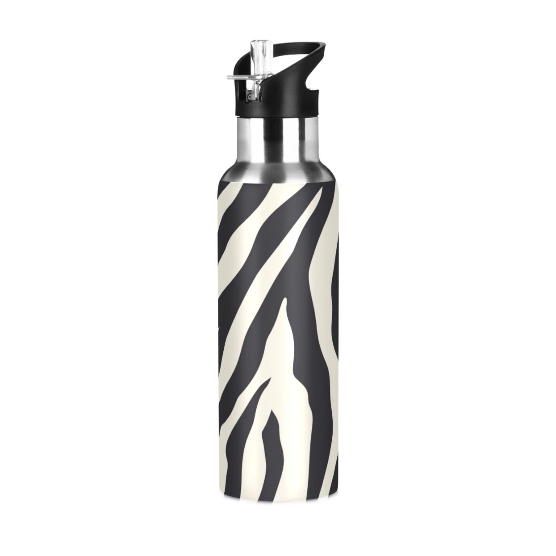 Black White Abstract Zebras Pattern Sports Bottle with Straw Stainless ...
