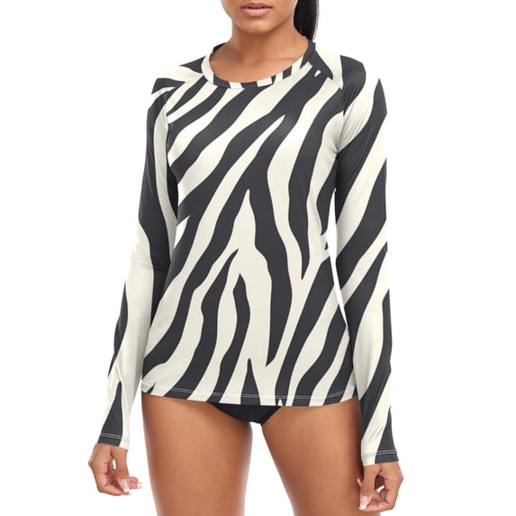 Black White Abstract Zebras Pattern Women's Rash Guard Shirts UPF 50 ...