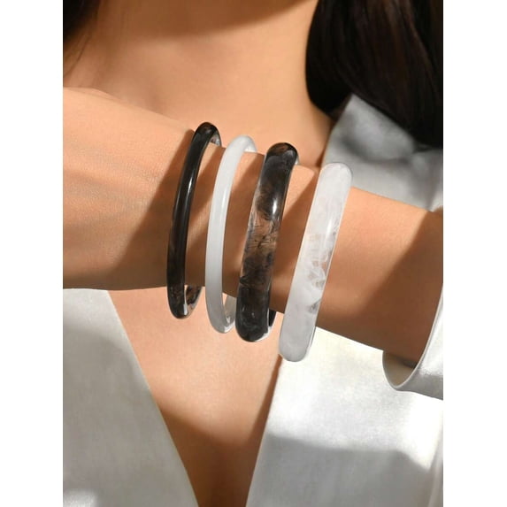 Black + White Acrylic Resin Bangle Bracelet Set For Women – Stackable ...