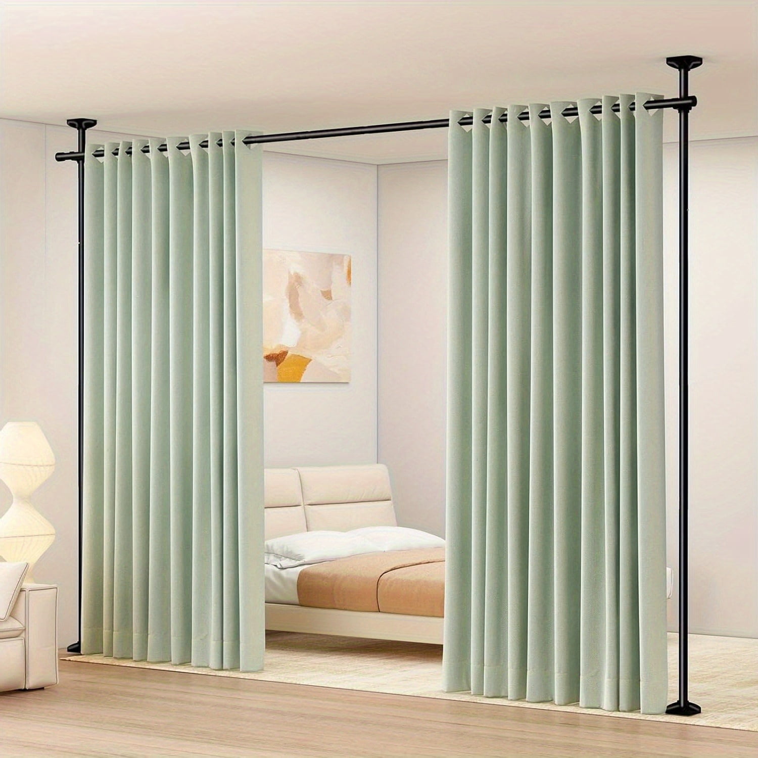 Black White Adjustable Tension Curtain Rod - No Drill Space Saving Room ...