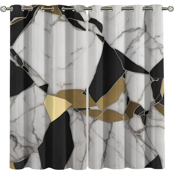 Black And White Agate Texture Blackout Curtains, Modern Black And Gold ...