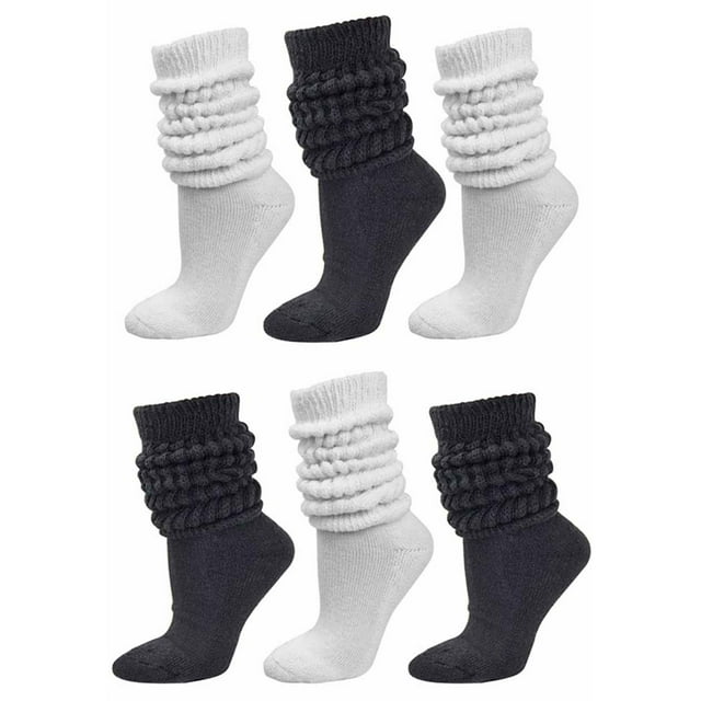 6-Pack Extra Heavy Cotton Slouch Socks, Black & White, Thick & Warm ...