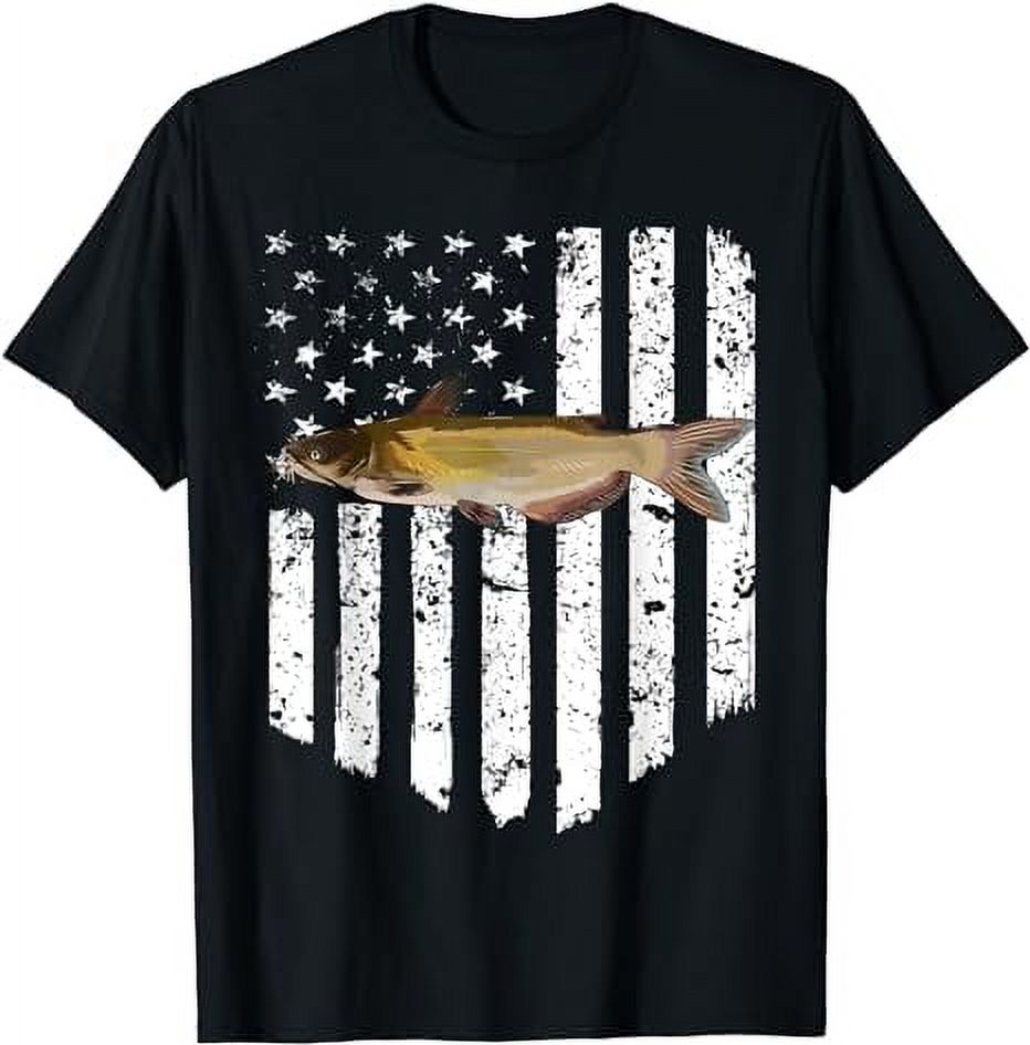 Black White American Flag Channel Catfish 4th Of July Fish T-Shirt ...
