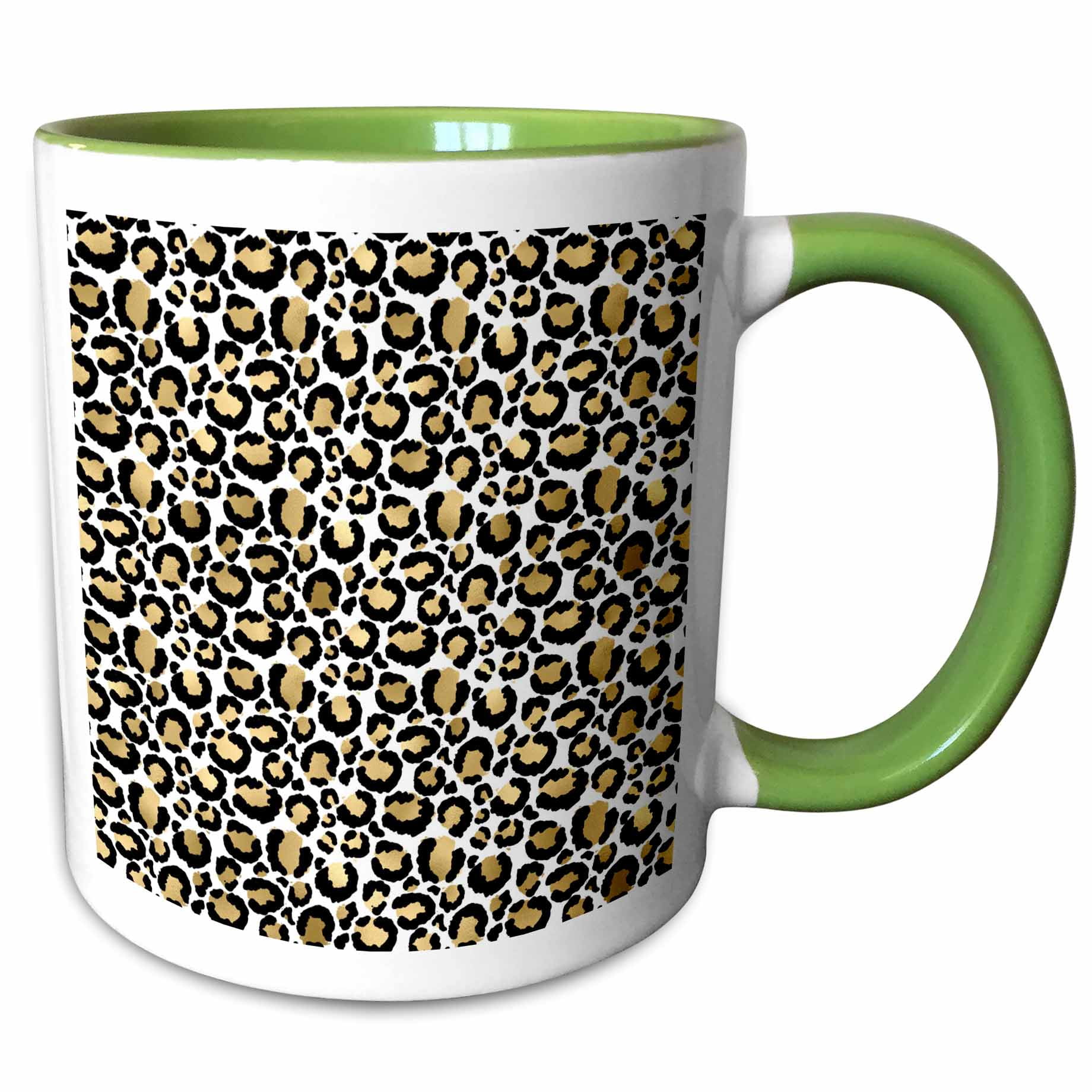 3drose, Black, White, and Image of Gold Leopard Spots Pattern, 11oz Two ...