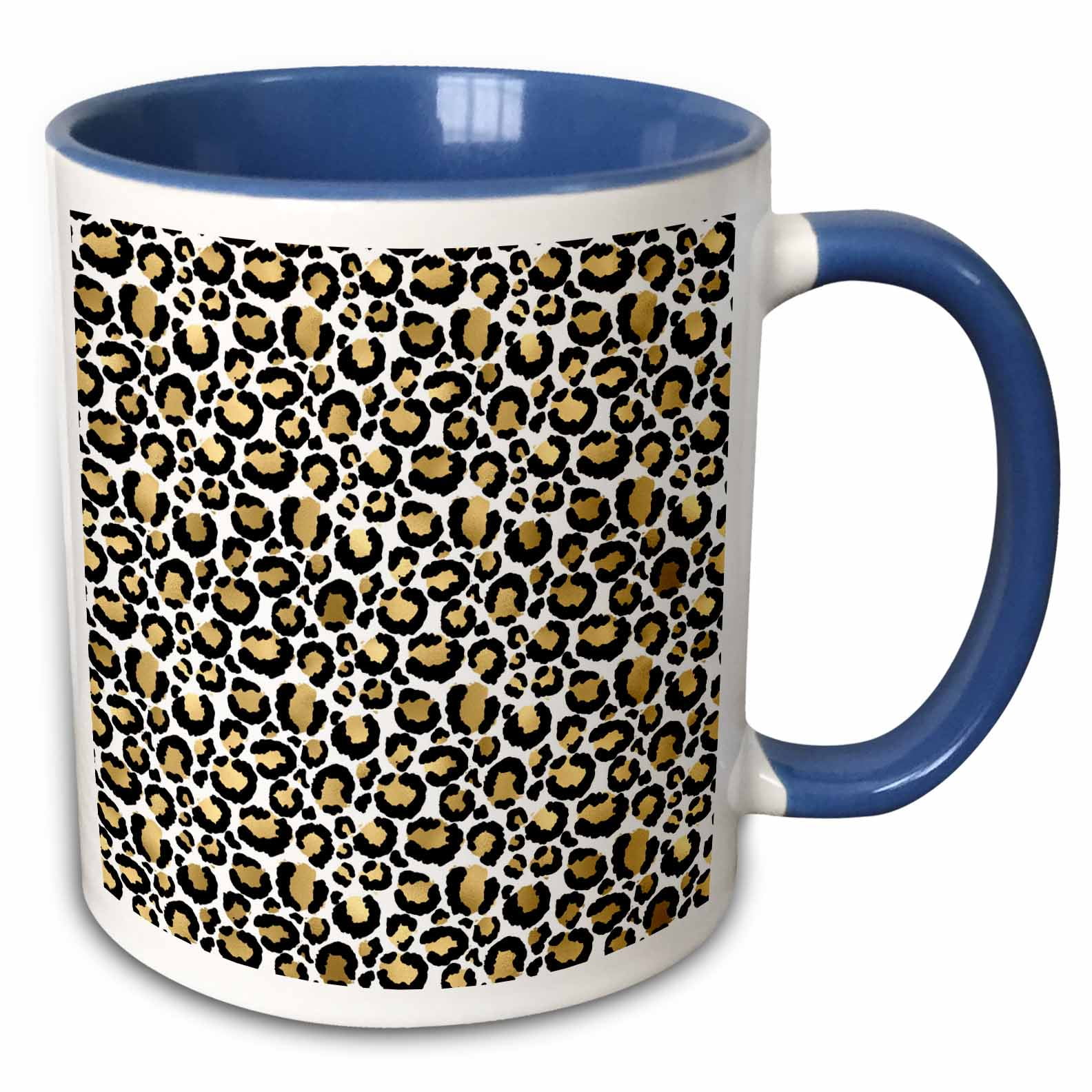 3drose, Black, White, and Image of Gold Leopard Spots Pattern, 15oz Two ...