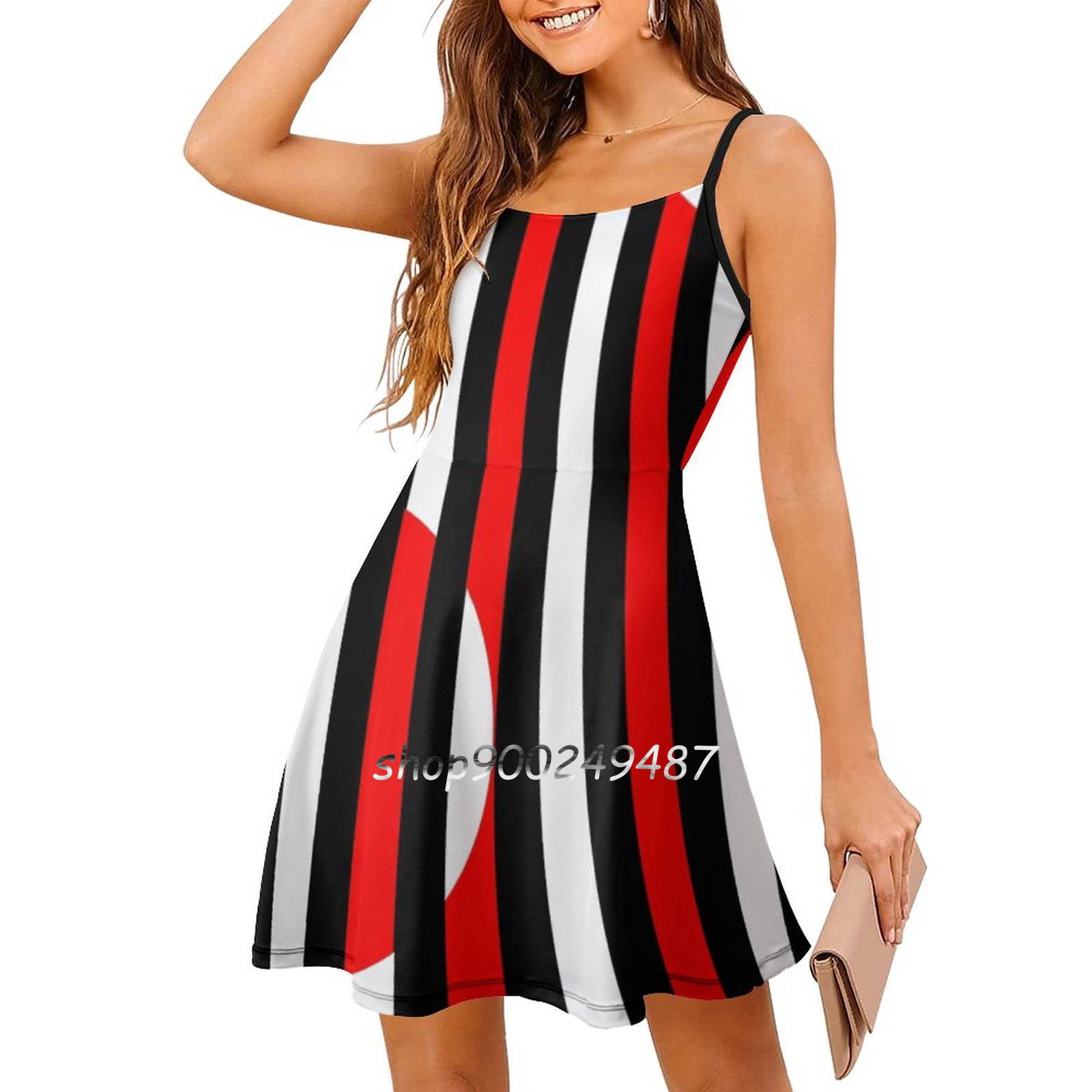 Black White And Red All Over! Flare Dress Square Neck Dress Elegant ...