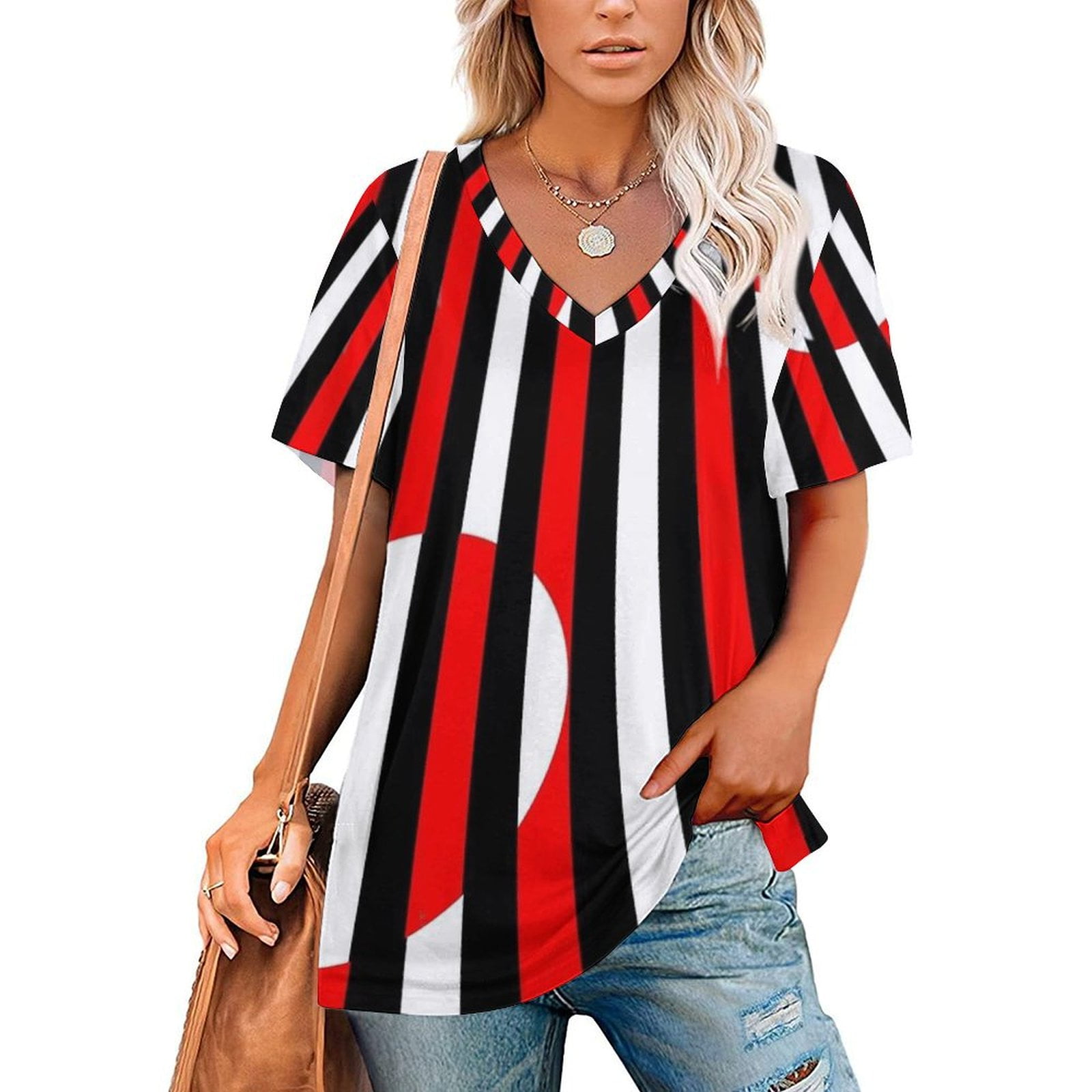 Black White And Red All Over! V Neck Korean Fashion Oversize T-Shirt ...