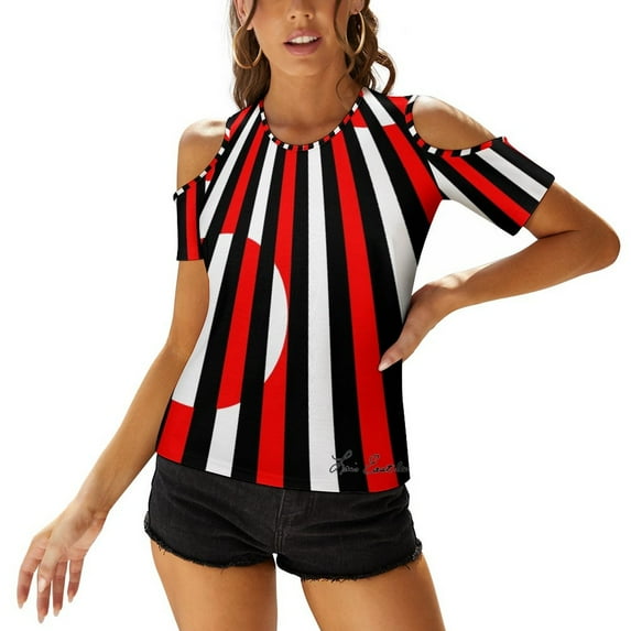 Black White And Red All Over! Women Short Sleeve Tops O-Neck Hollow Out ...