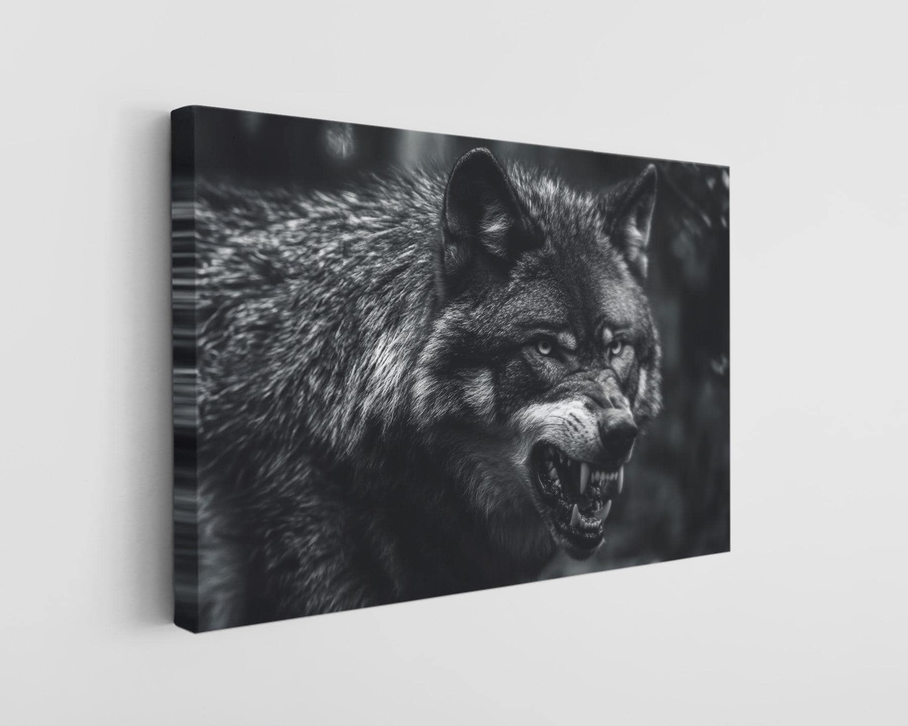 Black and White Angry Wolf Canvas Wall Art - High-Quality Wildlife ...