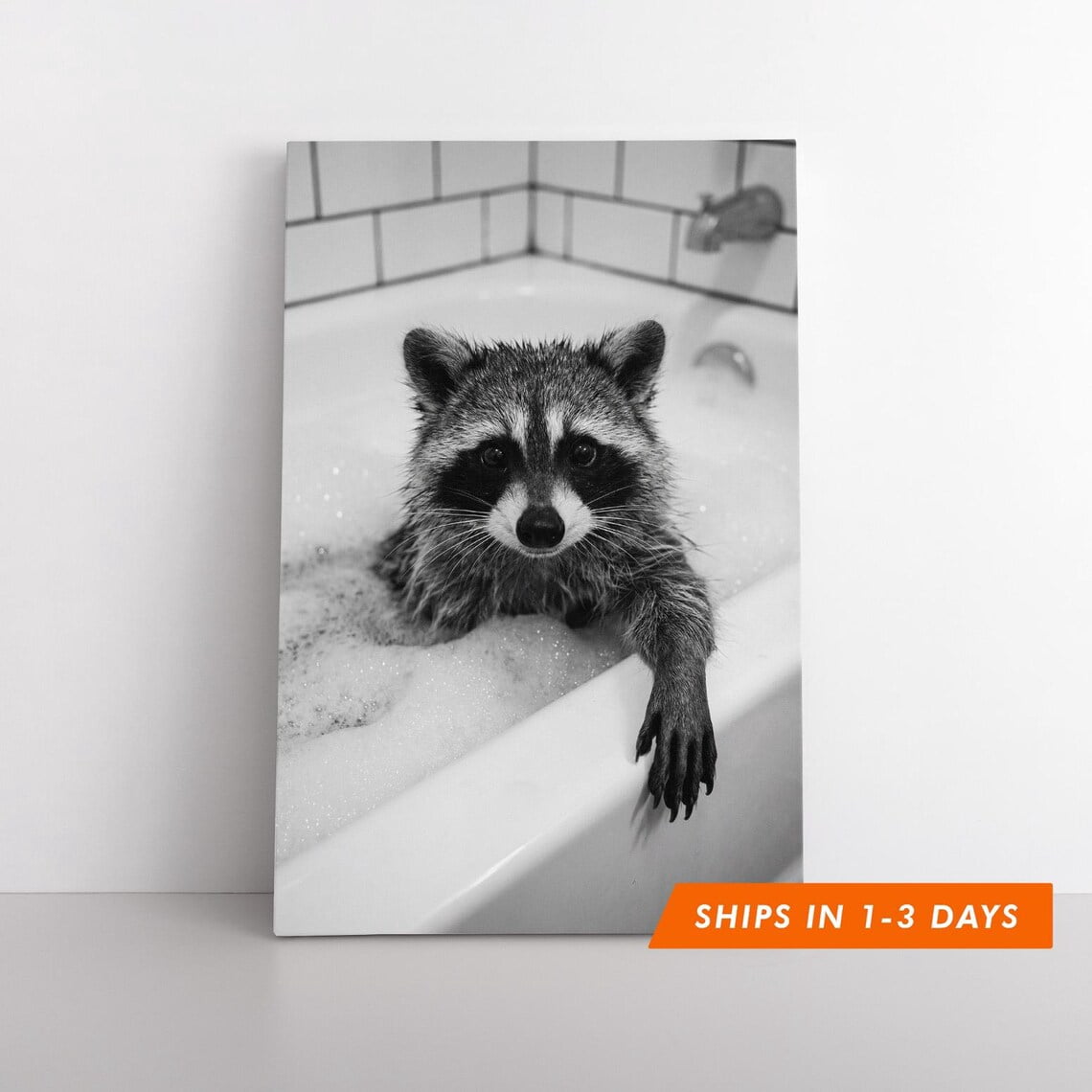 Black White Animal Bathtub Quirky Wash Your Paws Poster, Unframed ...