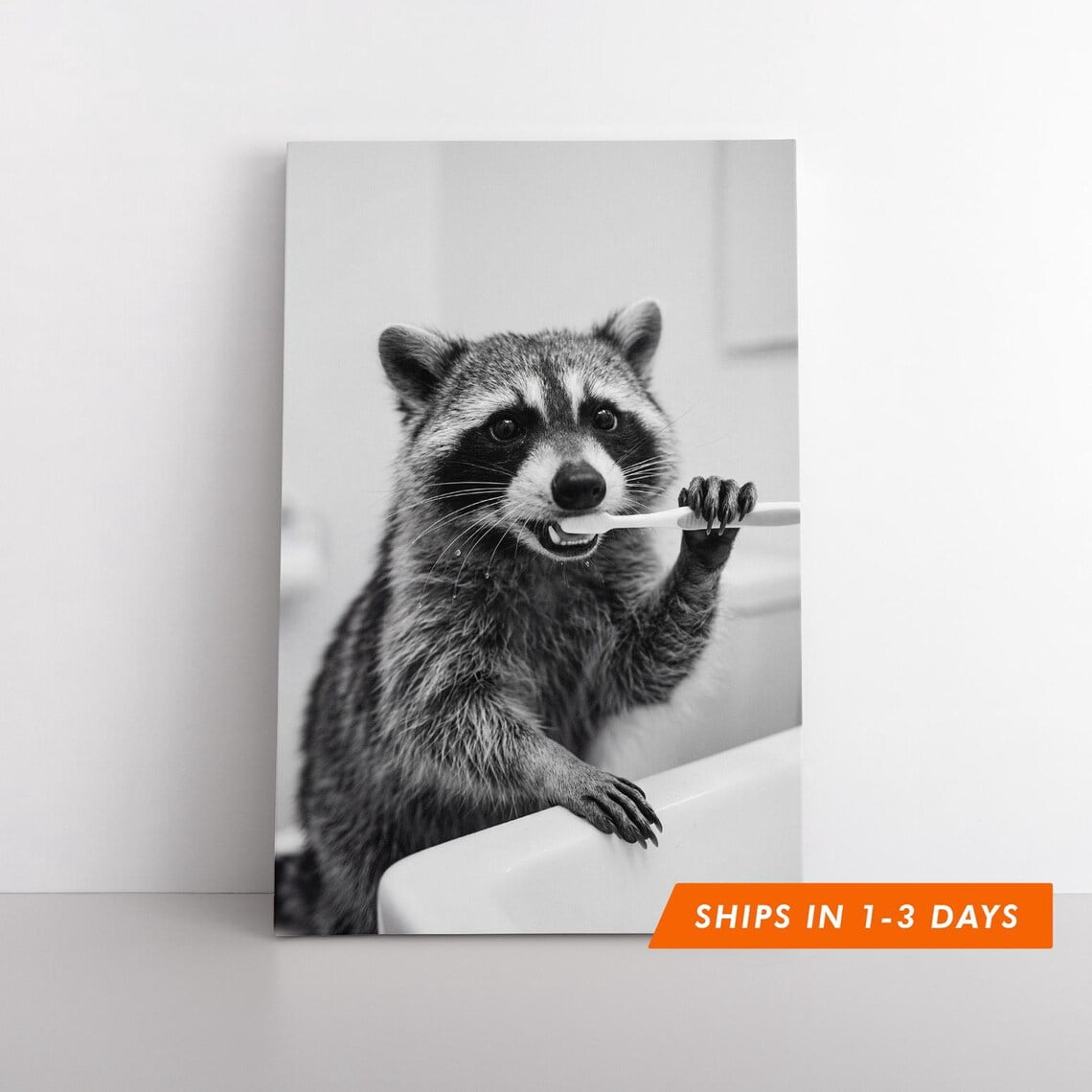 Black White Animal Brushing Teeth Whimsical Restroom Poster Unframed ...