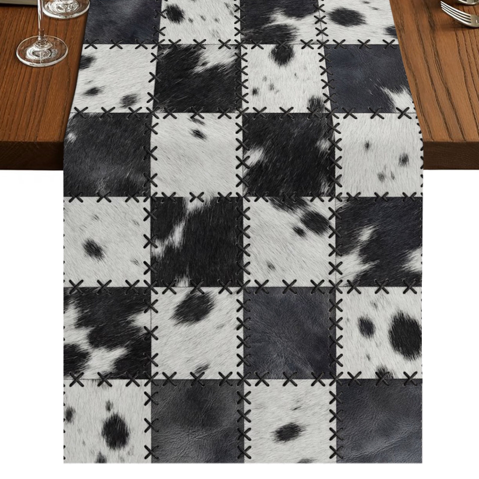 Black White Animal Printed Burlap Cotton Table Runner 13x70 Inches Long ...