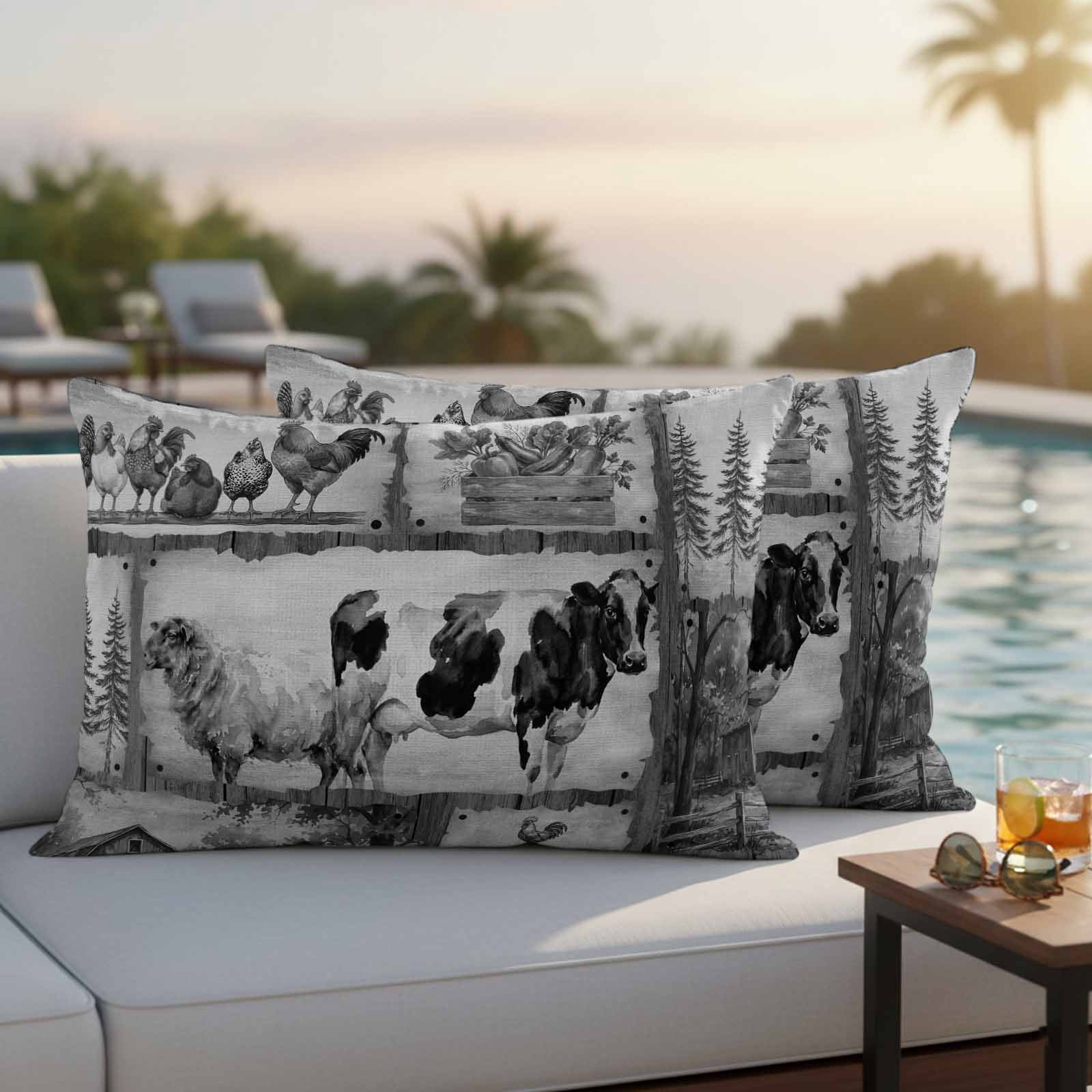 Black White Animals Outdoor Pillow Covers 20x12 Inch Lumbar Pillow ...