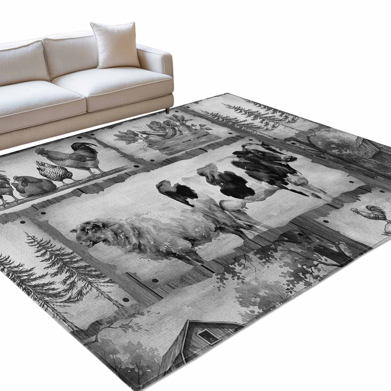 Black White Animals Washable Rug 4x6 Area Rug for Living Room Bedroom ...