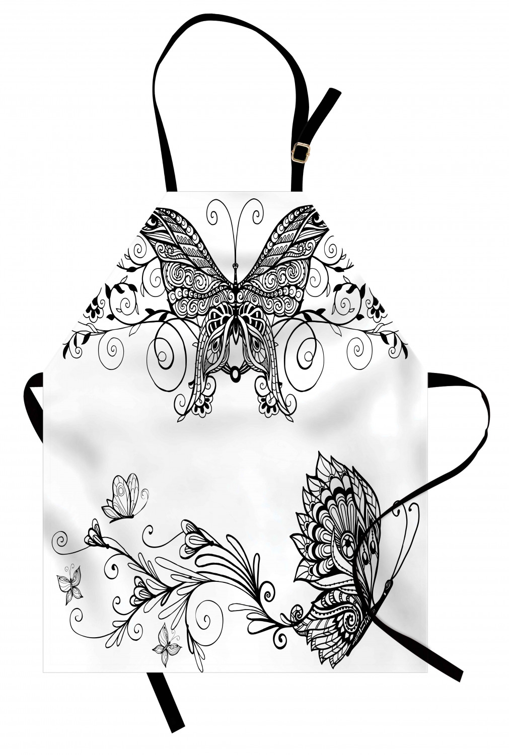 Black and White Apron Butterfly with Floral Mandala Pattern Bohemian ...