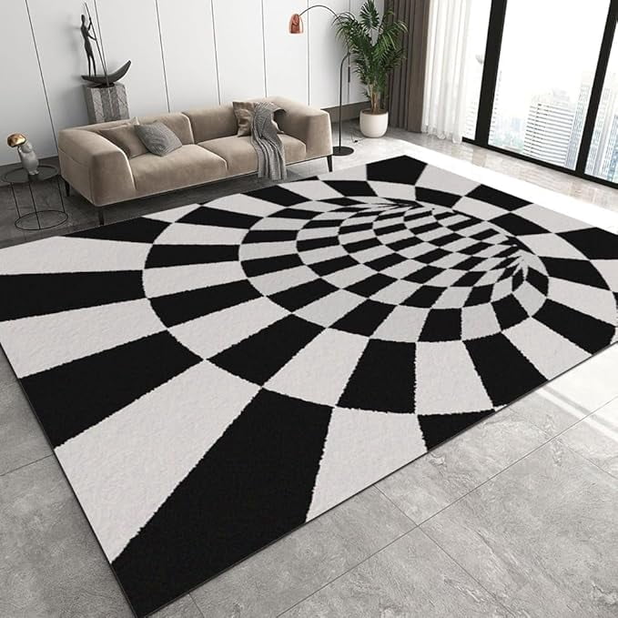 Black White Area Rugs, Illusion Optical Trippy Home Decor Rug, Easy ...