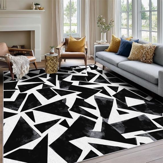 Black White Area Rugs, Modern Abstract Art Pattern Carpet, Washable Non ...